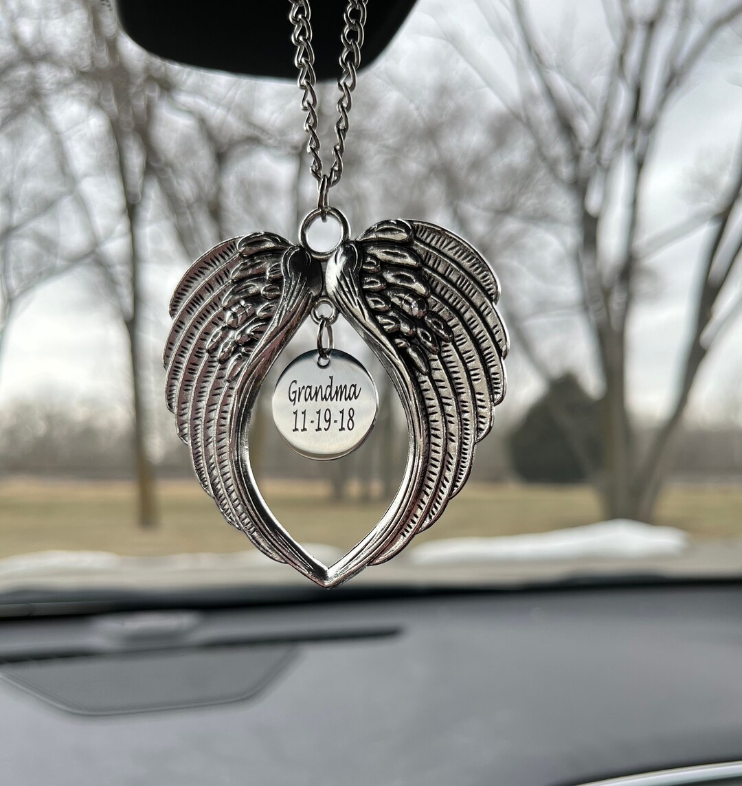 Personalized Name and Date Memorial Gift, Angel Wings Car Charm ...