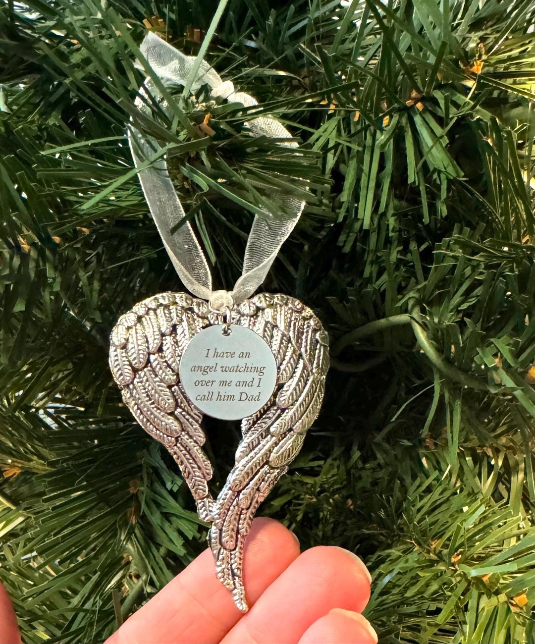 Dad Memorial Angel Wings Christmas Ornament, I Have an Angel Watching ...