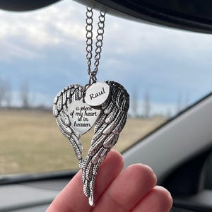 Custom Name Memorial Angel Wings Car Charm – “A Piece of My Heart is in ...