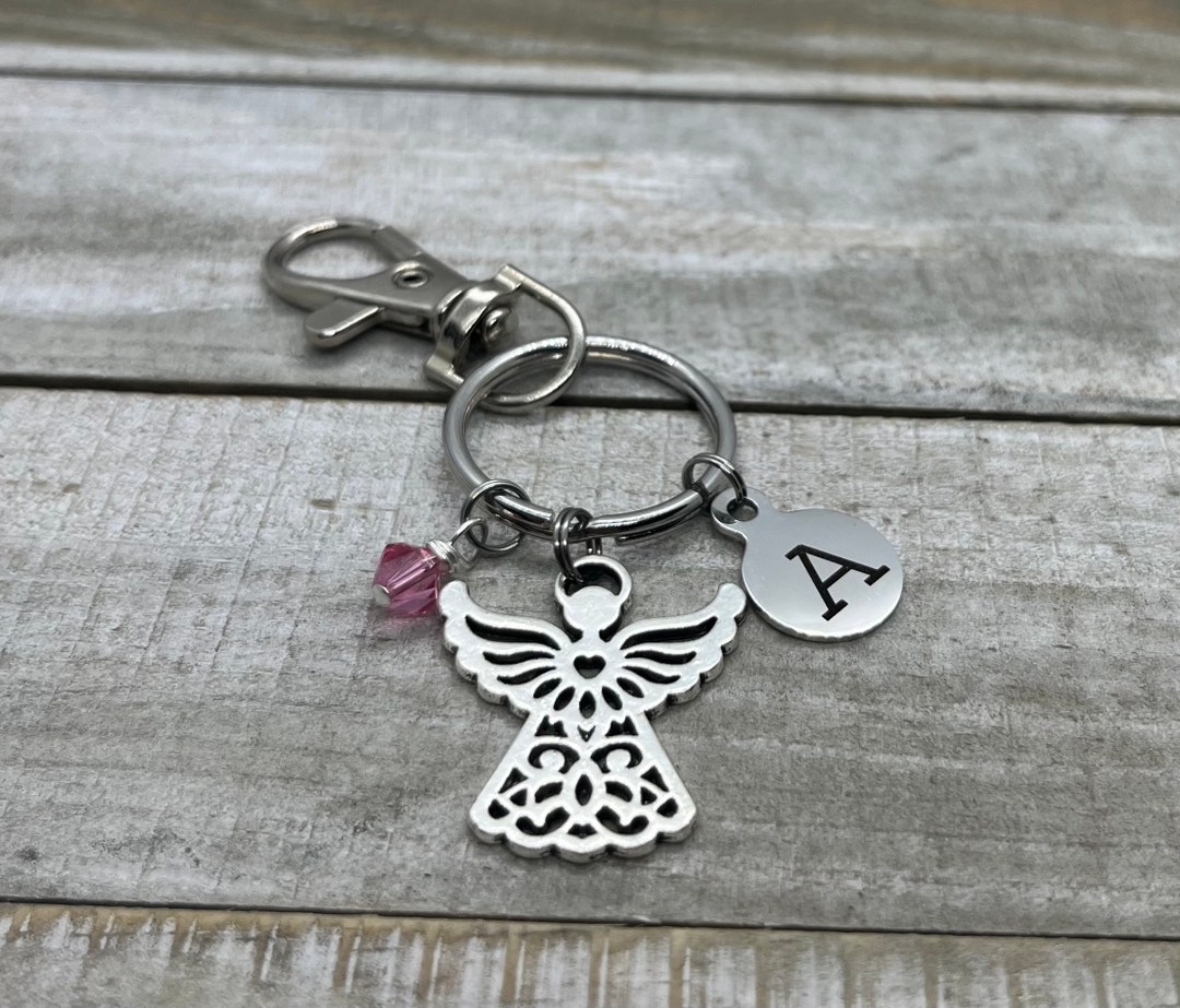 Custom Guardian Angel Wing Charm, Initial Charm, Keychain, Bag Purse ...