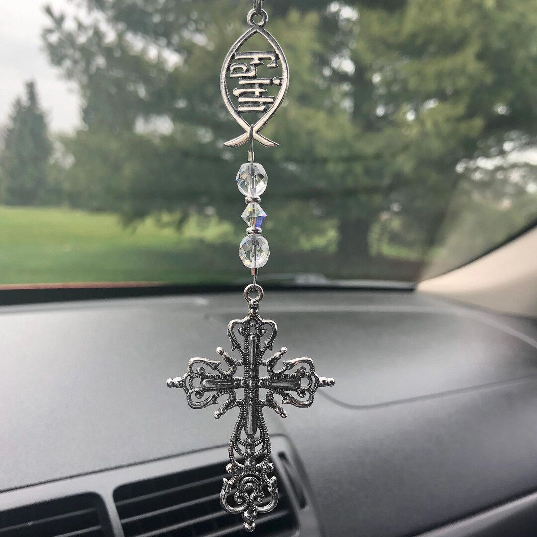 Christian Car Charm Easter Gift With Cross and Faith Charms & Crystal ...