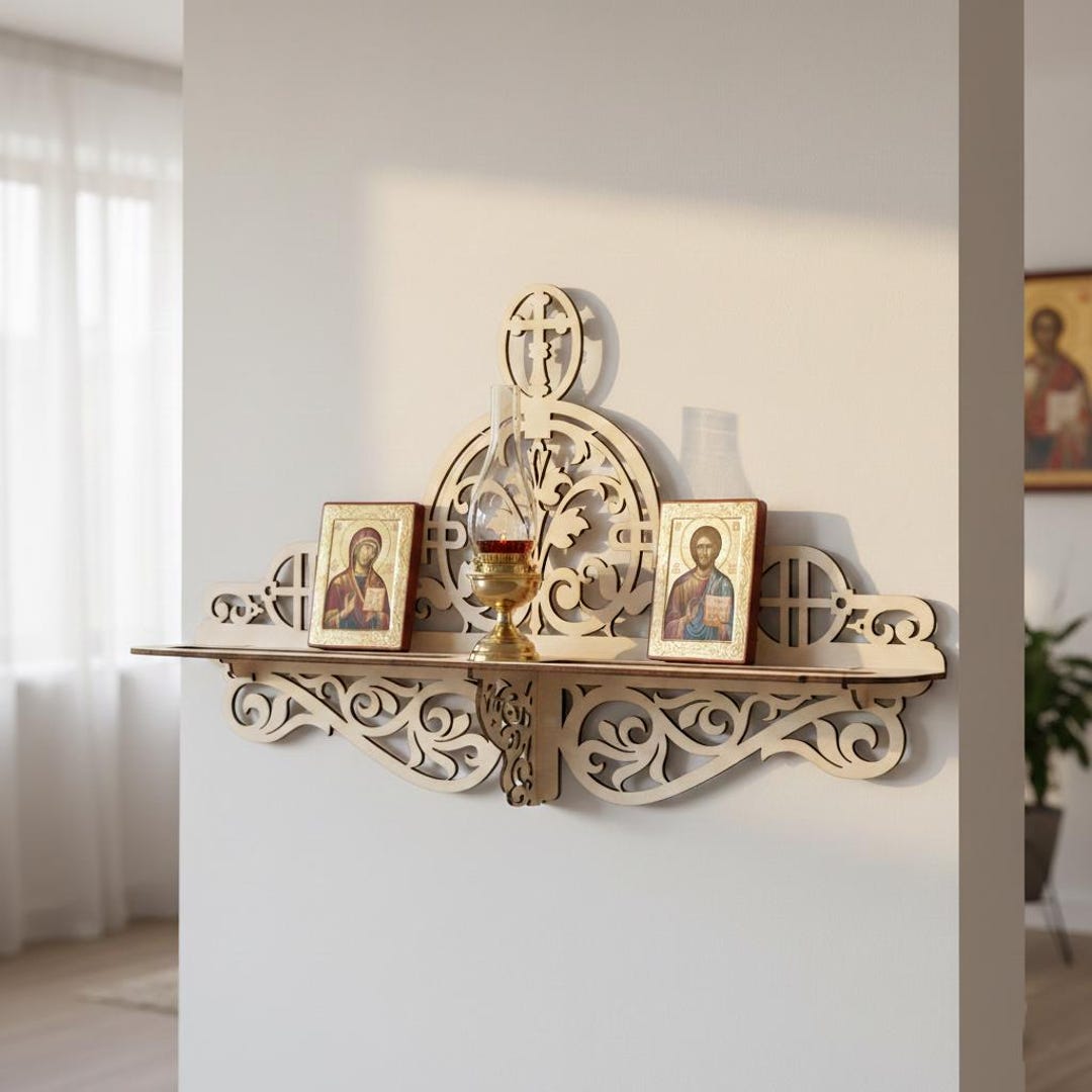 Wooden Icon Shelf, Orthodox Iconostasis, Prayer Corner Shelf, Christian ...