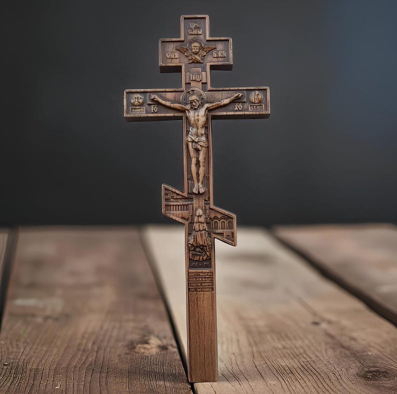 Orthodox Wooden Wall Cross 11.8x4.6in, Hand Carved Oak Ash Crucifix ...