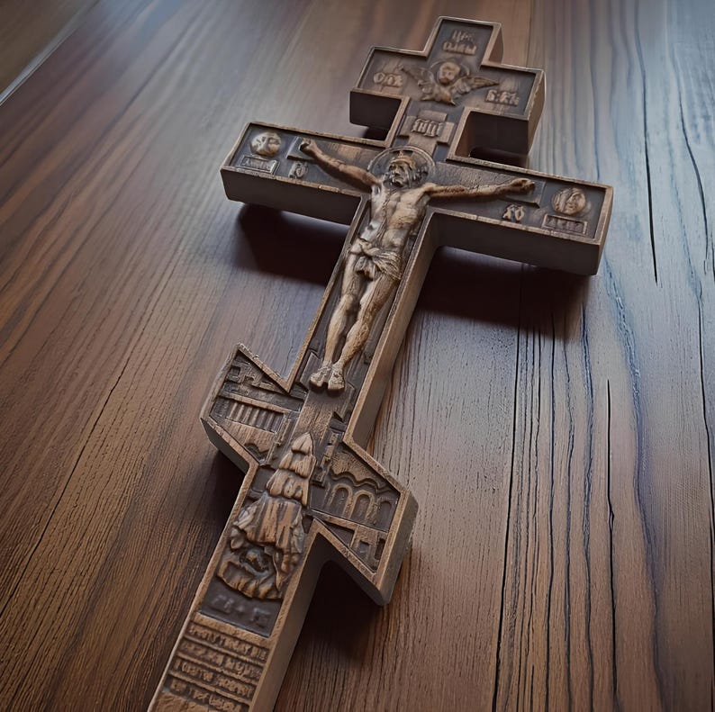 Orthodox Wooden Wall Cross 11.8x4.6in, Hand Carved Oak Ash Crucifix ...