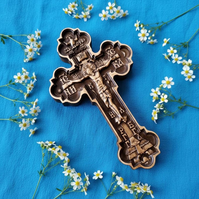 Wooden Orthodox Cross, Engraved Icon Cross of Lord Jesus Christ ...