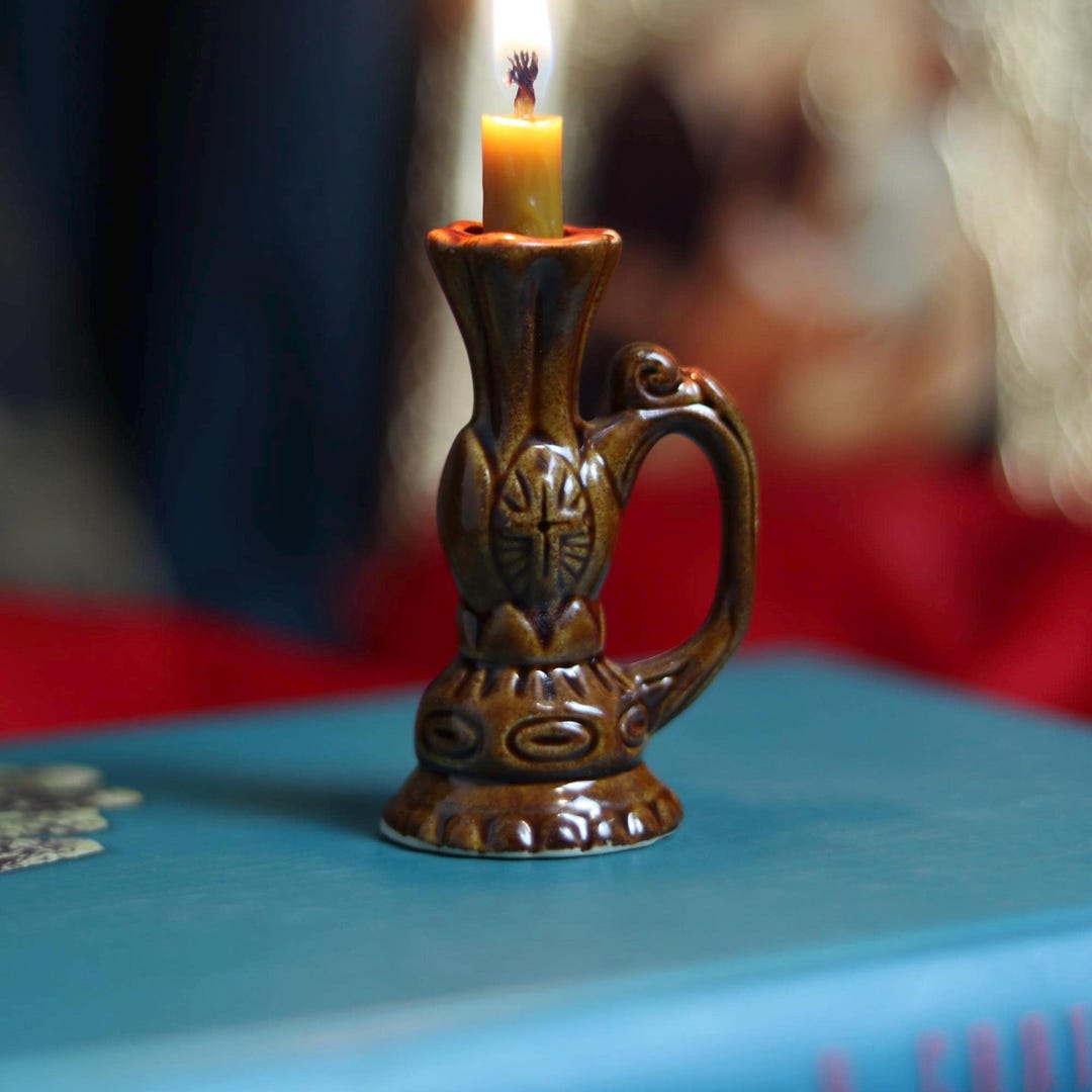 Vintage Ceramic Candle Holder With Handle – 7 Cm, Orthodox Candlestick ...