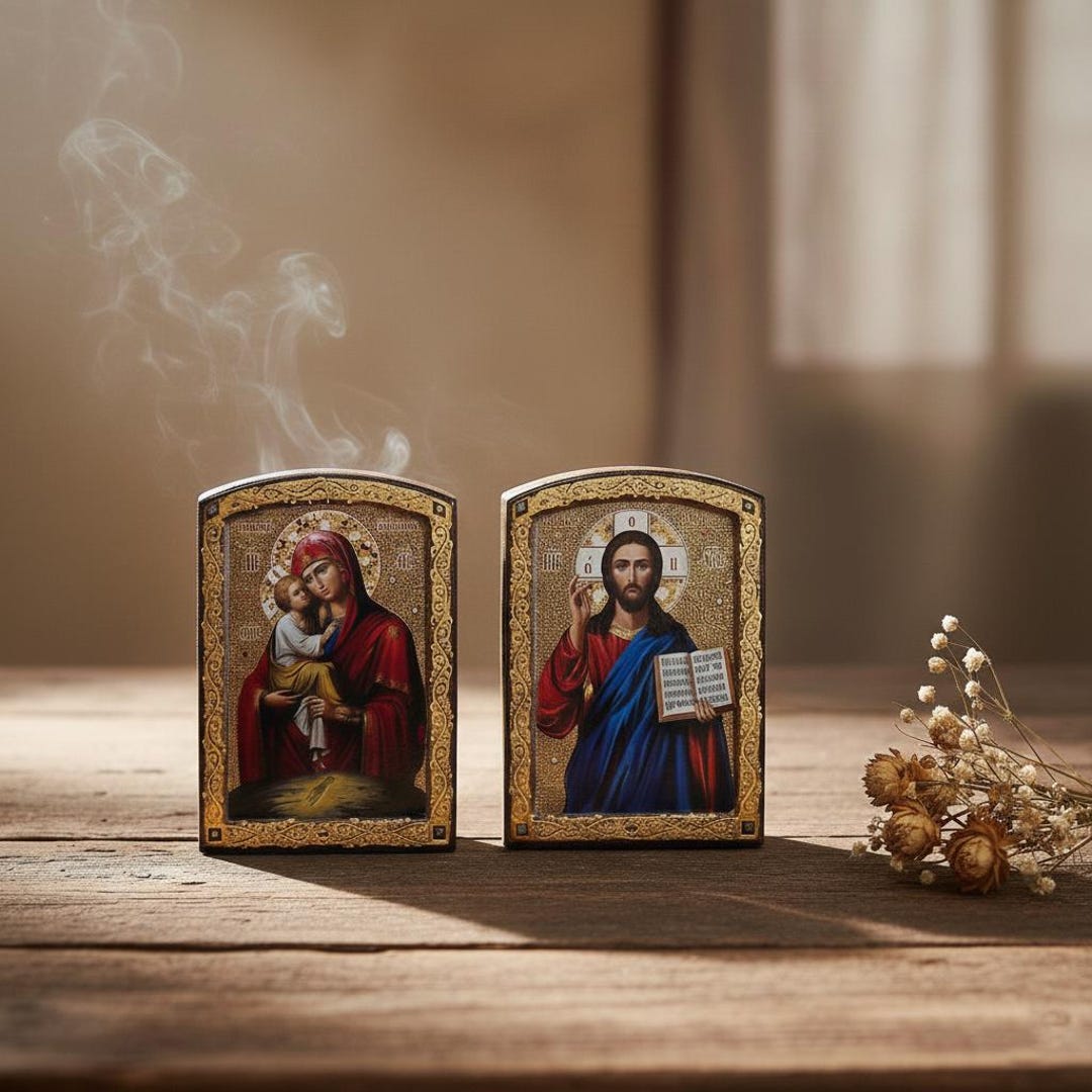 Wood Icons Pair 7.8x6.1 In, Ash Veneer, Orthodox Icons, Wedding Icons ...