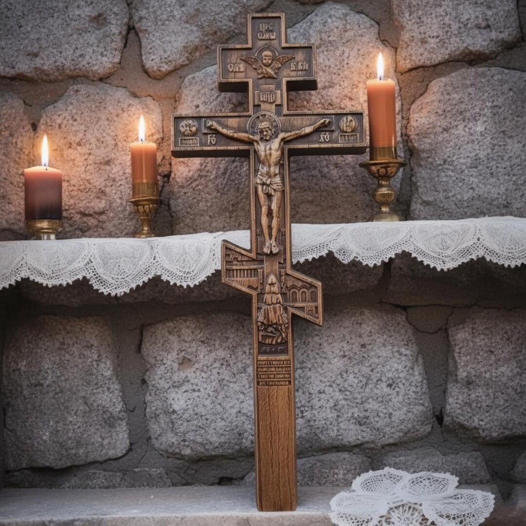 Orthodox Wooden Wall Cross 11.8x4.6in, Hand Carved Oak Ash Crucifix ...