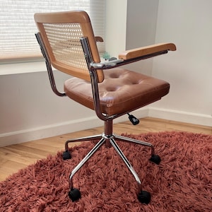 Office Desk Chair Mid Century Modern MCM With Rattan / Wood - Etsy