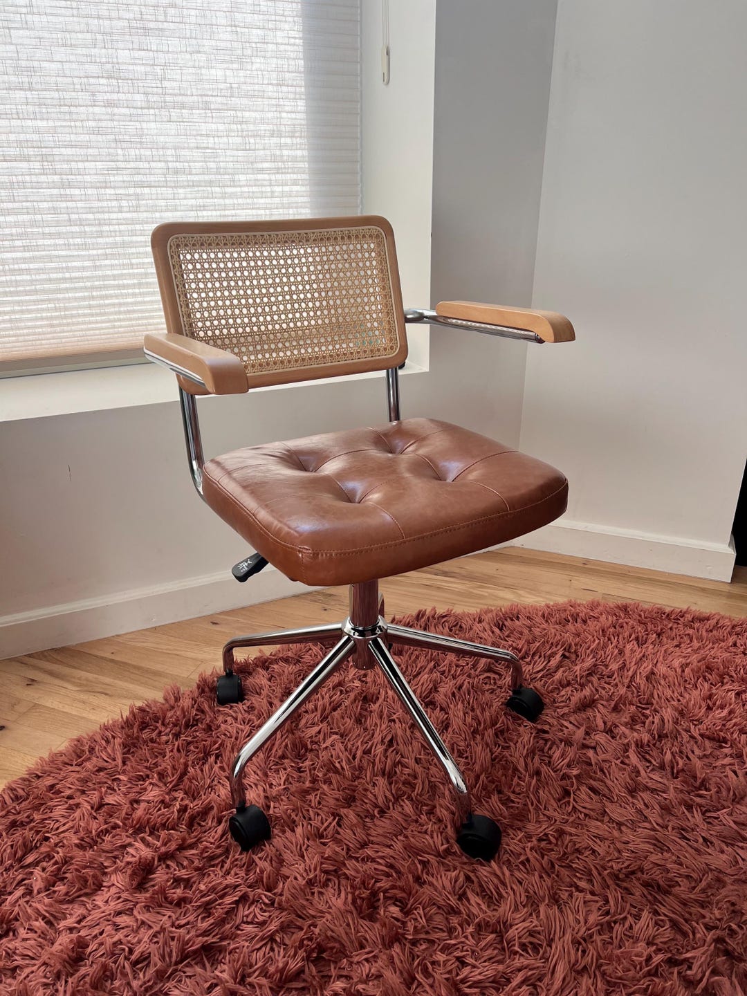 Office Desk Chair Mid Century Modern MCM With Rattan / Wood - Etsy