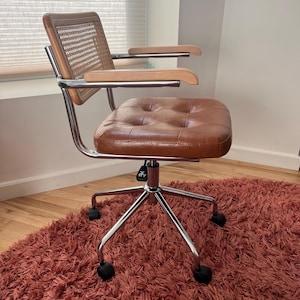 Office Desk Chair Mid Century Modern MCM With Rattan / Wood - Etsy