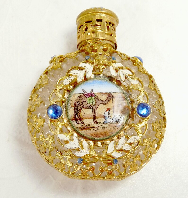 Vintage Egyptian Revival Perfume Bottle Rhinestone & Enamel Mini Scent ...