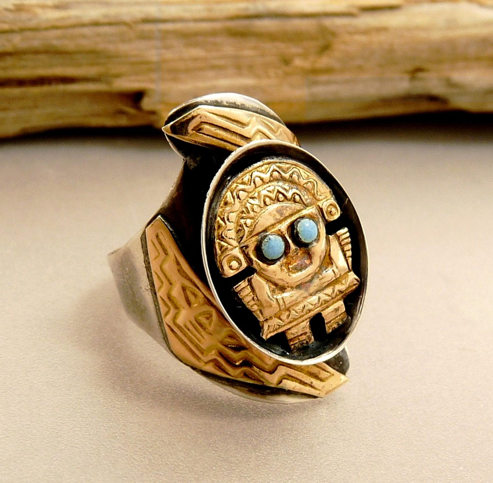 Peruvian Inca 18K Sterling 925, & Turquoise Ring Vintage Jewelry - Etsy