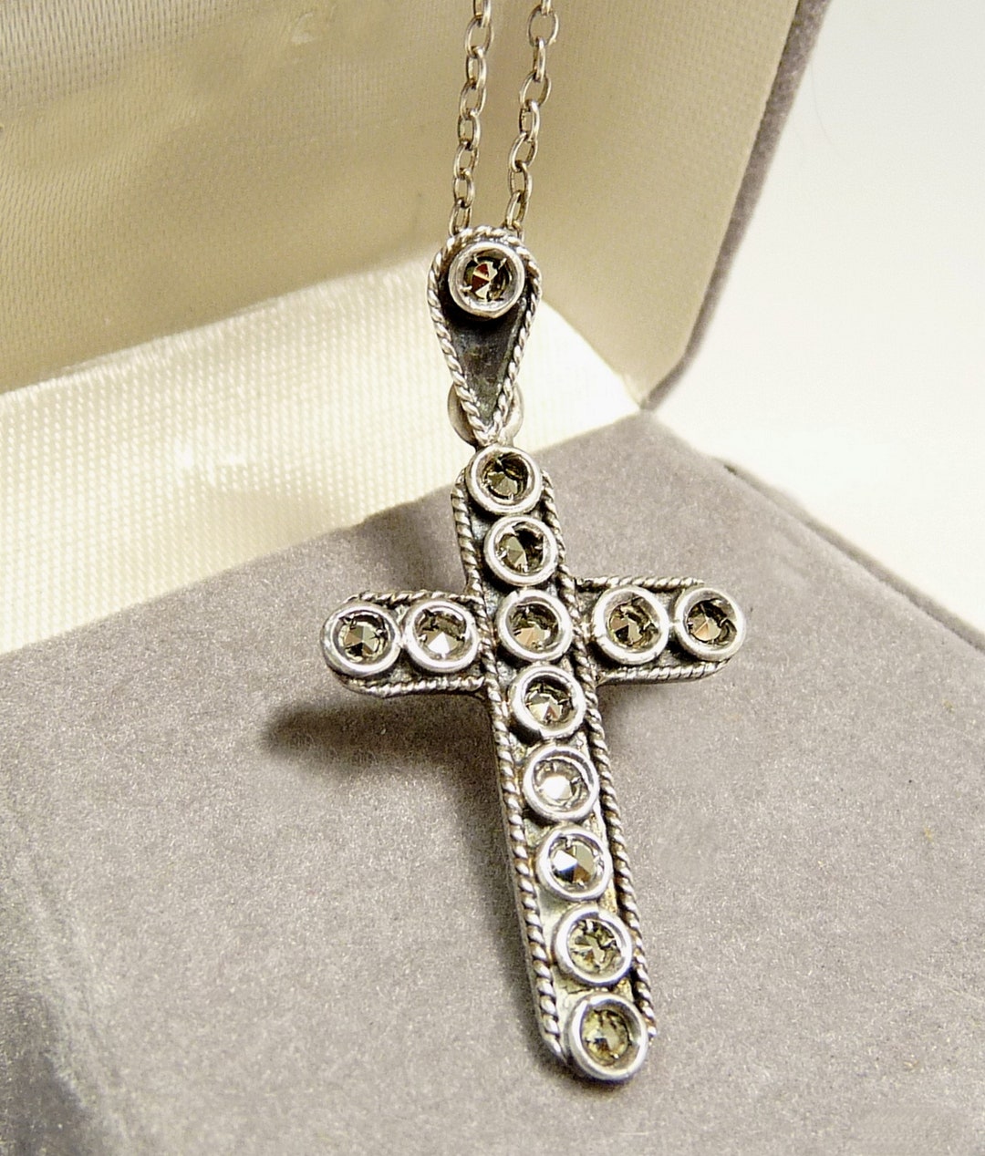 Antique Sterling Silver & Marcasite Cross Pendant Necklace - Etsy