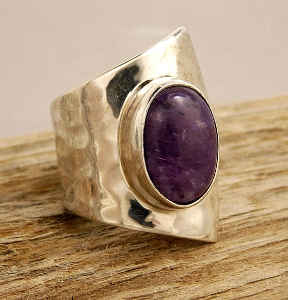 Mexico Sterling 925 & Amethyst Ring Modernist Design - Gem