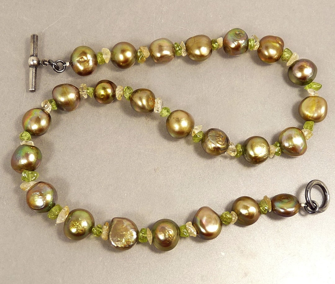 Sage Green Nugget Pearl & Peridot Necklace Sterling Clasp - Etsy