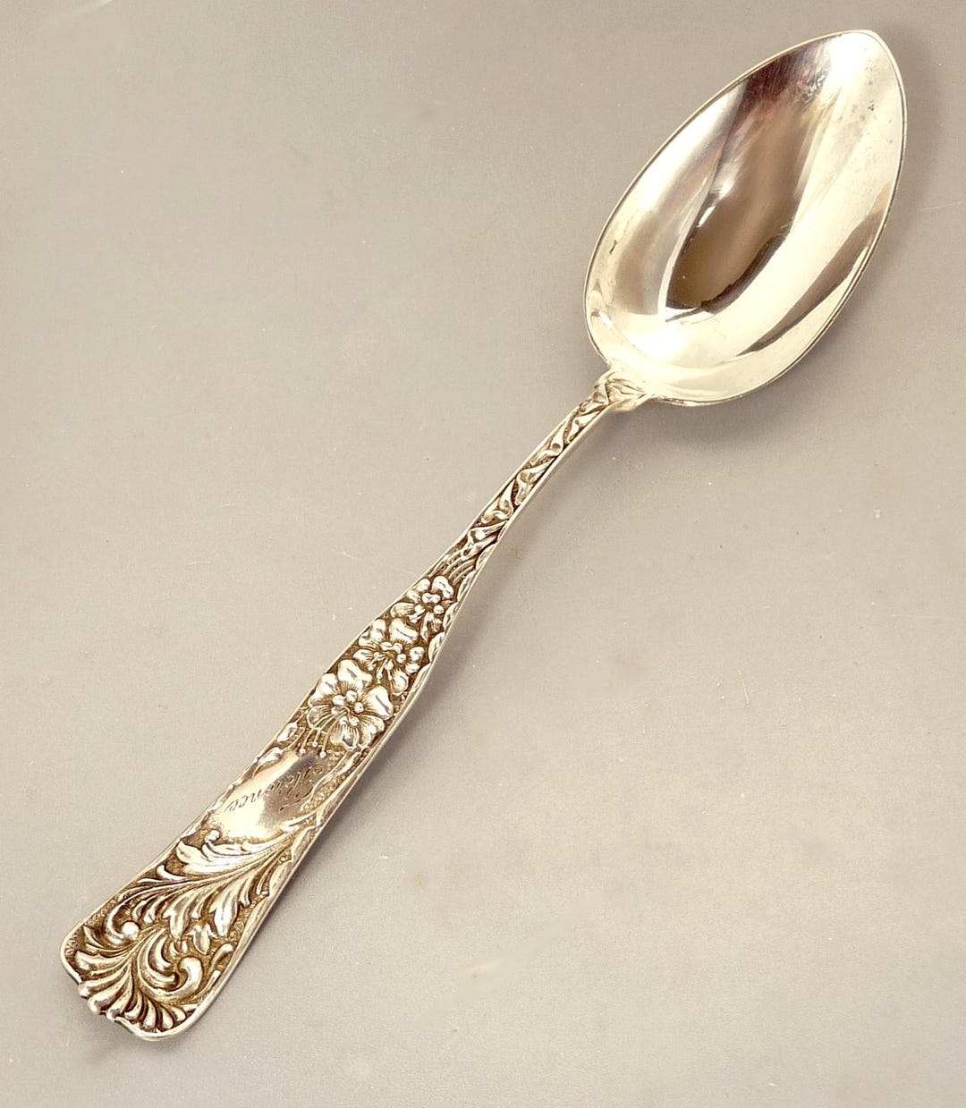 Antique Sterling Serving Spoon Feather Scroll Pattern Hamilton & Davis ...