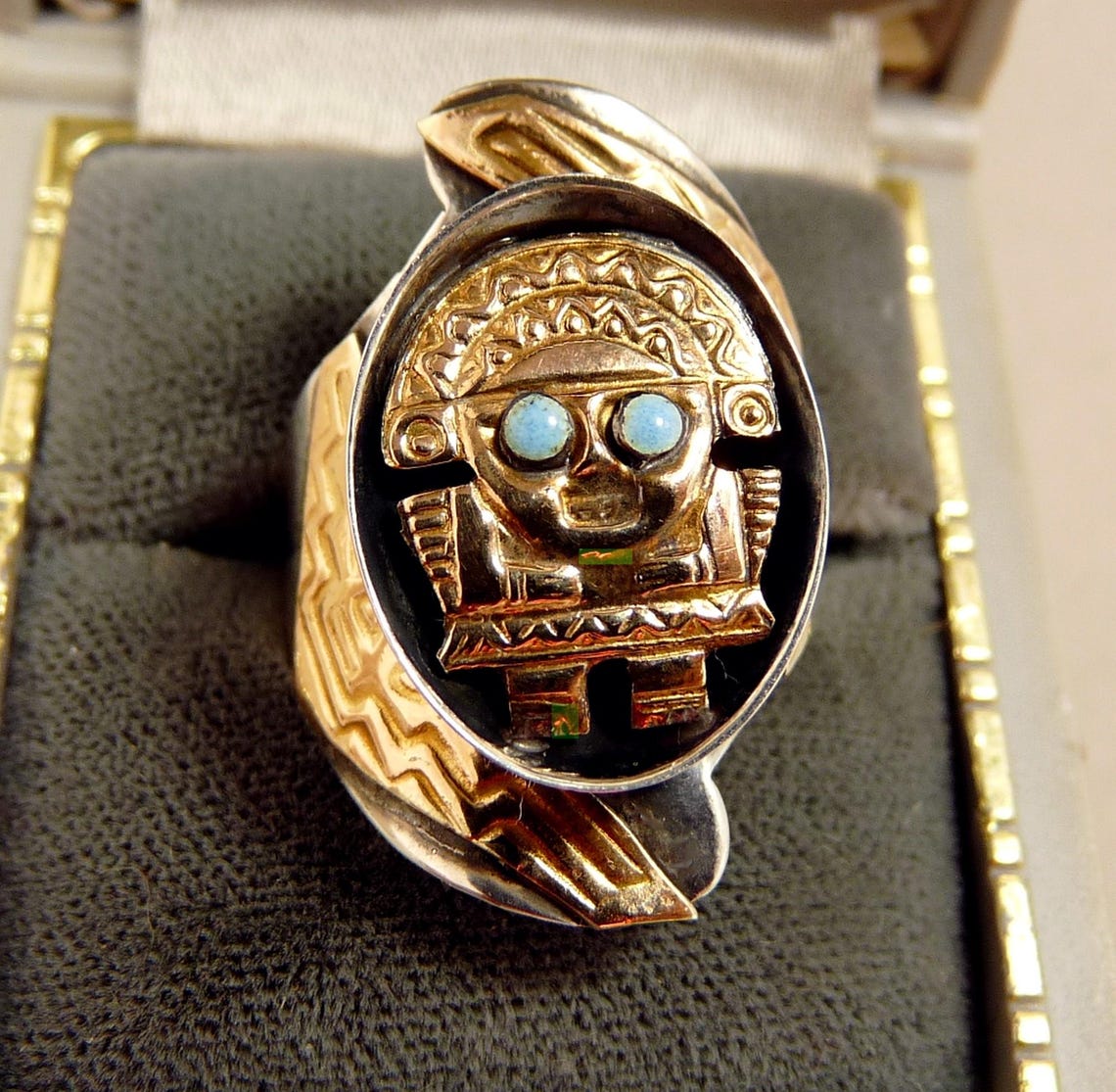 Peruvian Inca 18K Sterling 925, & Turquoise Ring Vintage Jewelry - Etsy