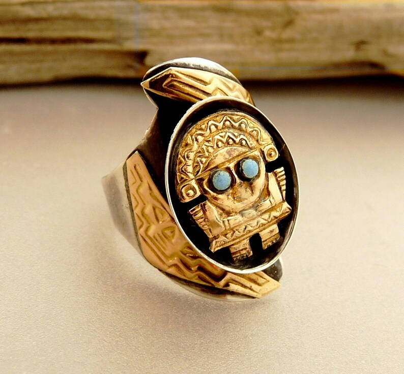 Peruvian Inca 18K Sterling 925, & Turquoise Ring Vintage Jewelry - Etsy