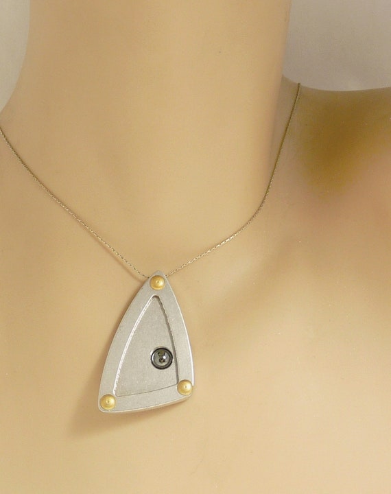 Modernist Kinetic Mixed Metal Pendant Necklace Salvag… - Gem