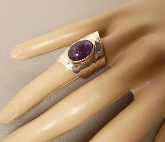 Mexico Sterling 925 & Amethyst Ring Modernist Design - Gem
