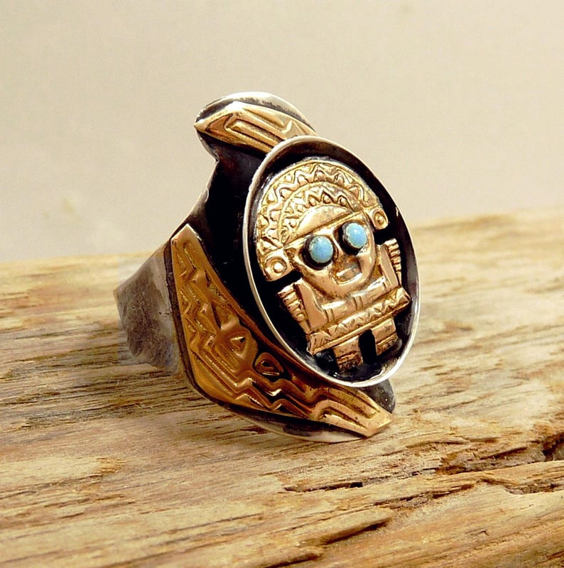 Peruvian Inca 18K Sterling 925, & Turquoise Ring Vintage Jewelry - Etsy