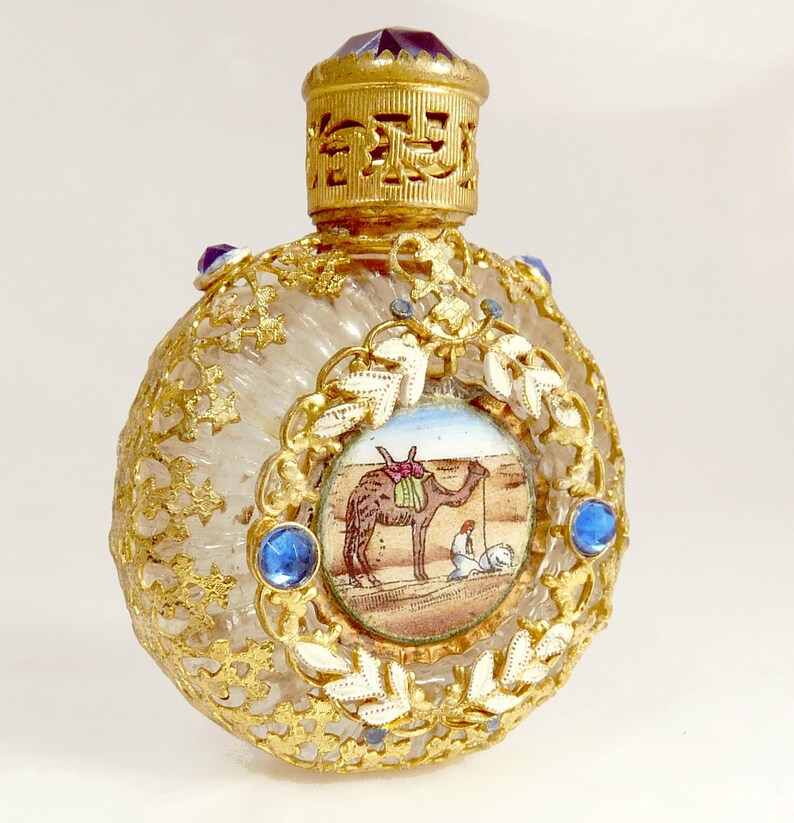 Vintage Egyptian Revival Perfume Bottle Rhinestone & Enamel Mini Scent ...