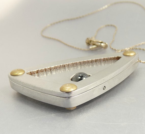 Modernist Kinetic Mixed Metal Pendant Necklace Salvag… - Gem