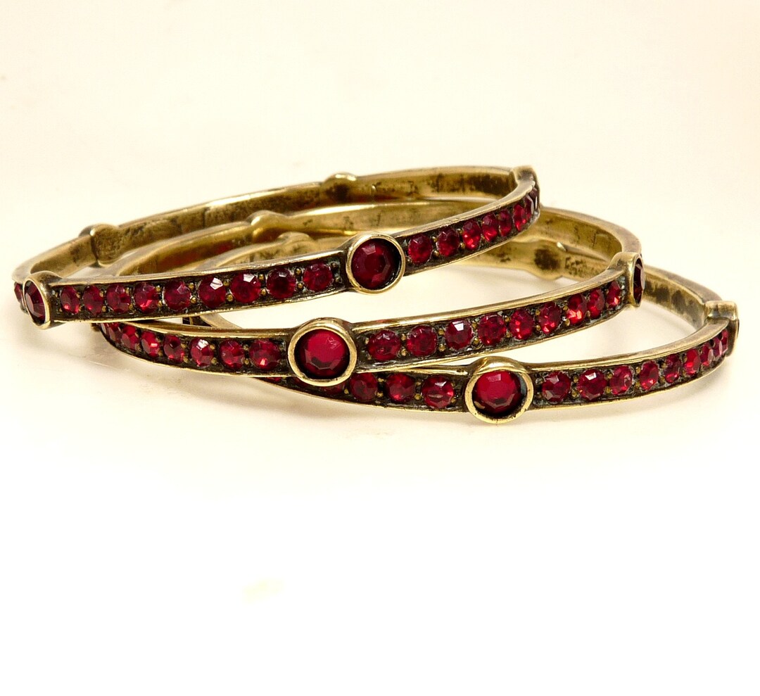 Ben Amun Red Rhinestone Bangle Bracelet Trio - Etsy