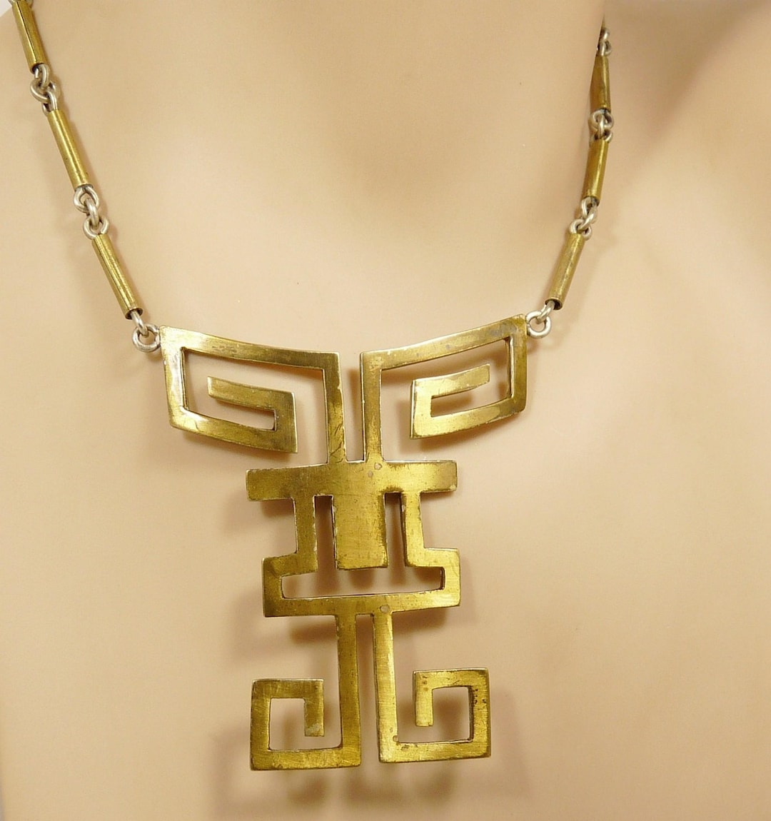 Mid Century Victoria Cony Taxco Mexico Modernist Pendant Necklace Brass ...