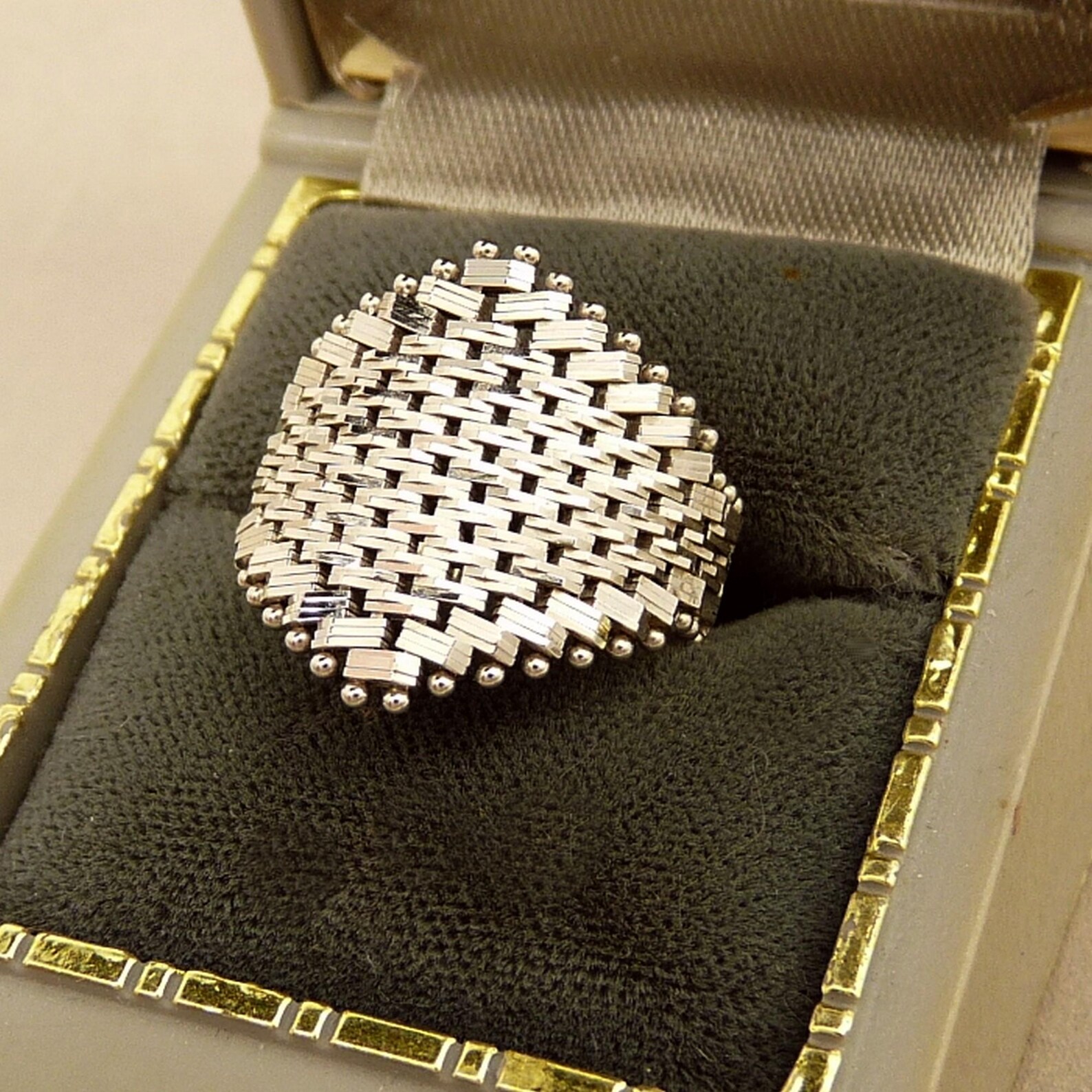 14K White Gold Ring Basketweave Design Vintage Jewelry - Etsy