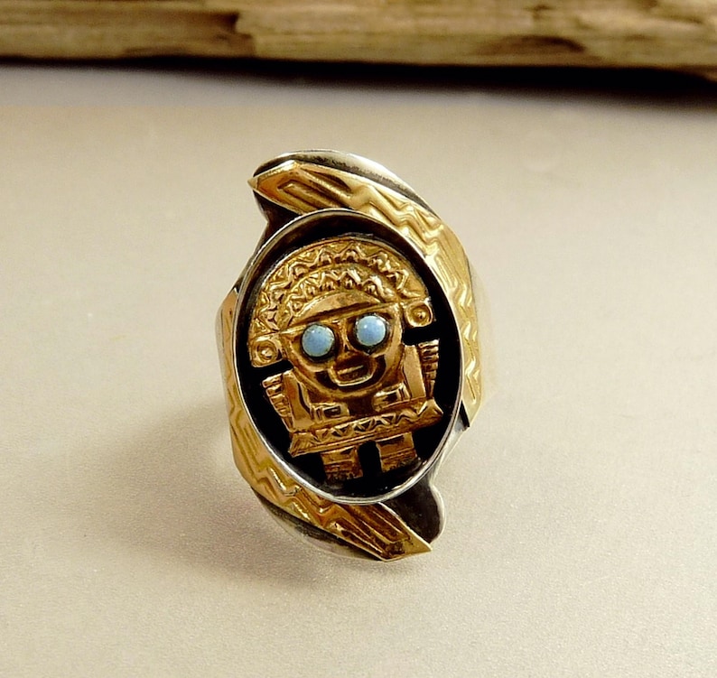 Peruvian Inca 18K Sterling 925, & Turquoise Ring Vintage Jewelry - Etsy