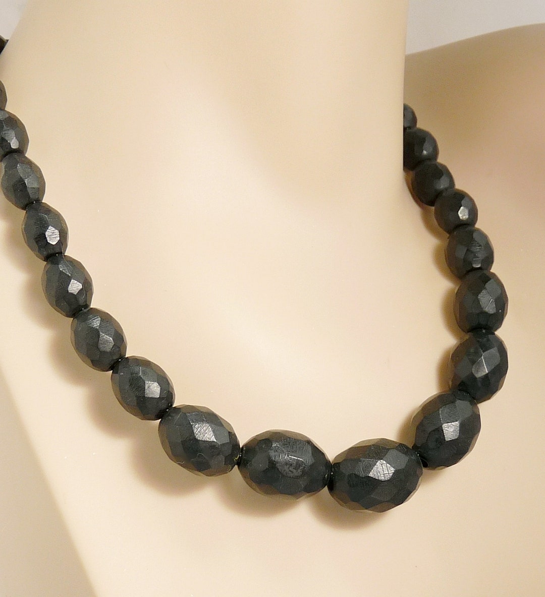Antique Vulcanite Faceted Bead Necklace - Etsy UK