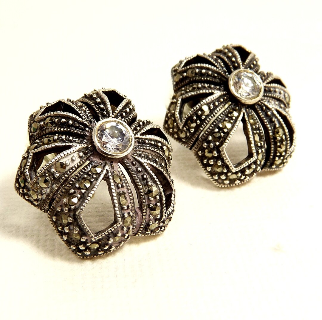 Vintage Judith Jack Sterling Marcasite & CZ Pierced Earrings - Etsy