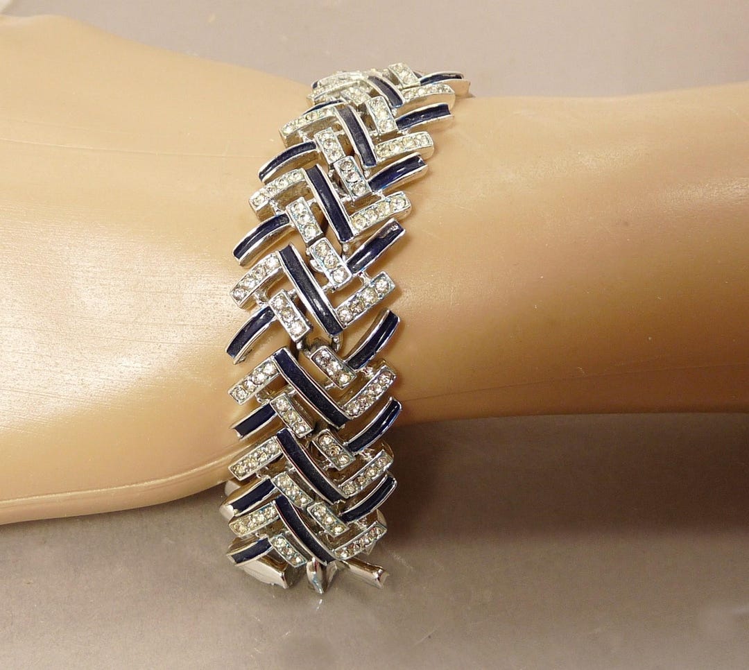Vintage Marboux / Boucher Rhinestone & Blue Enamel Bracelet - Etsy