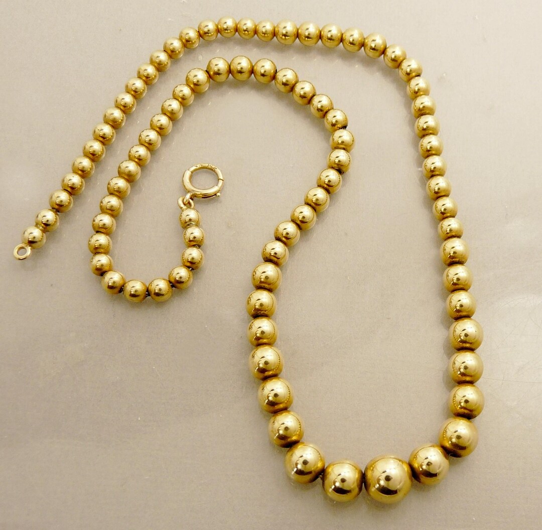 Vintage 14K Gold Graduated Bead Necklace - Etsy