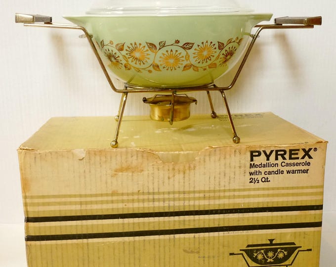 Vintage Pyrex Promo Green Medallion Casserole With Warmer NOS Box - Etsy