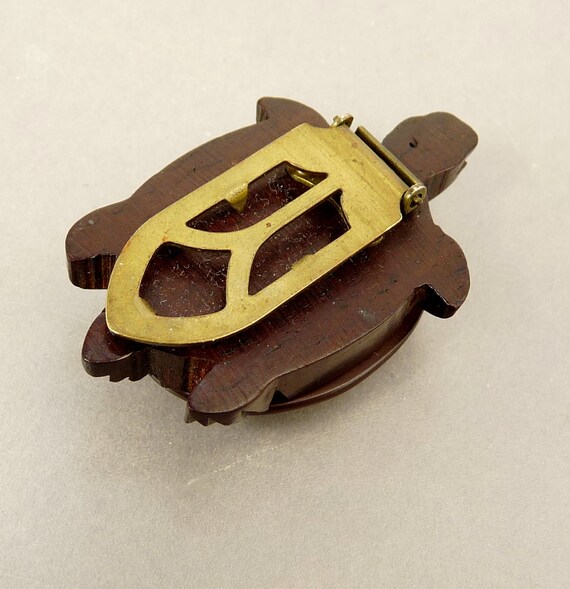 Art Deco Carved Wood & Bakelite Turtle Dress Clip - Gem