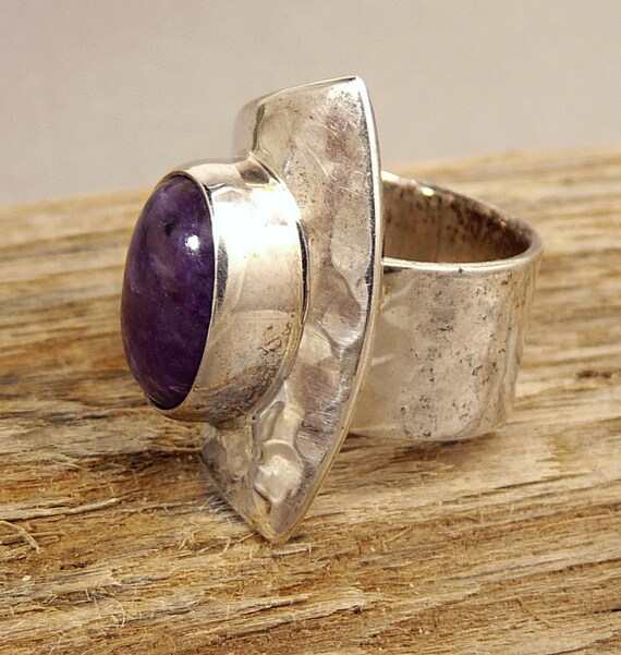 Mexico Sterling 925 & Amethyst Ring Modernist Design - Gem