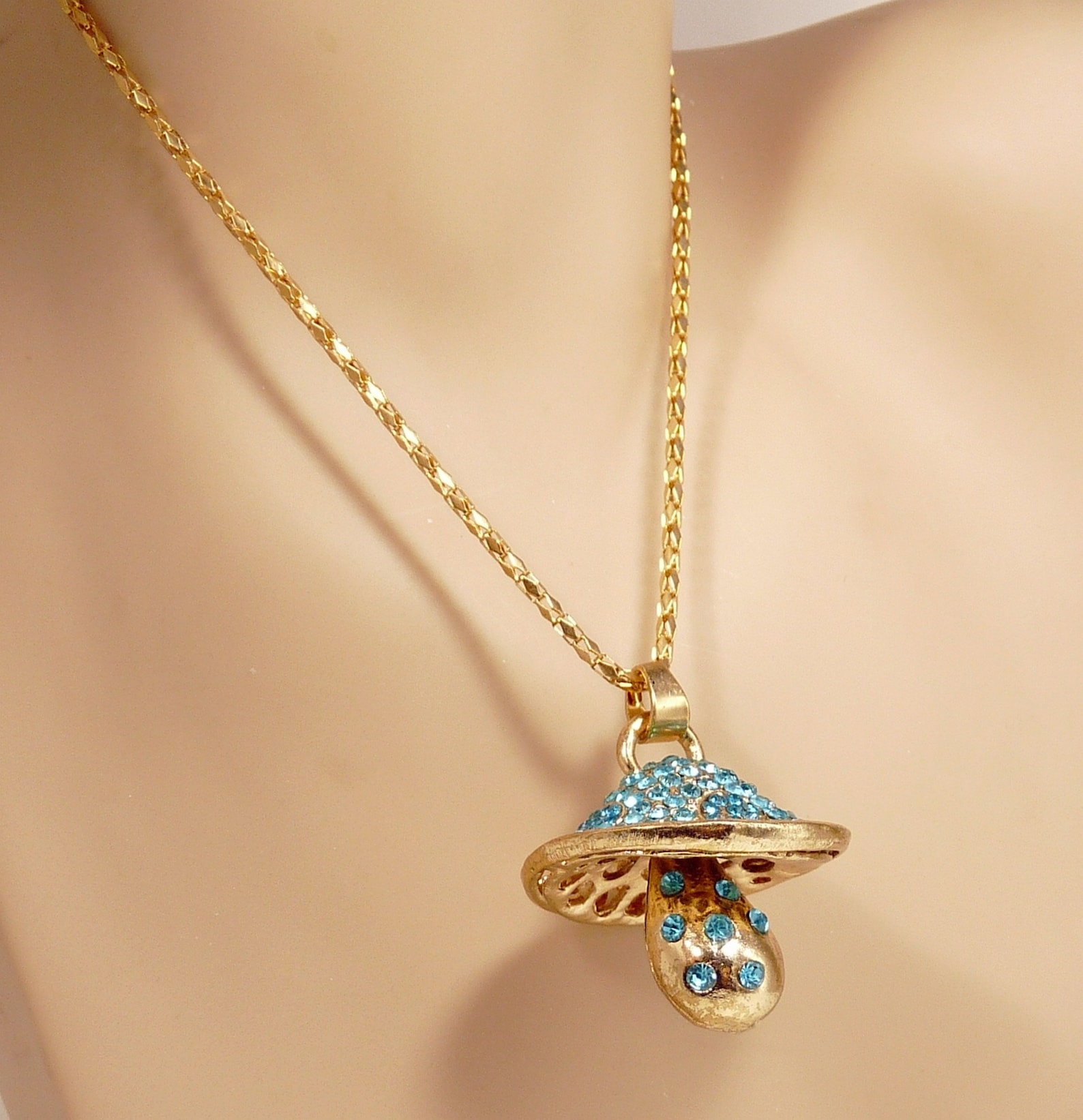 Betsy Johnson Jewelry Toadstool Pendant Necklace Blue Rhinestone ...