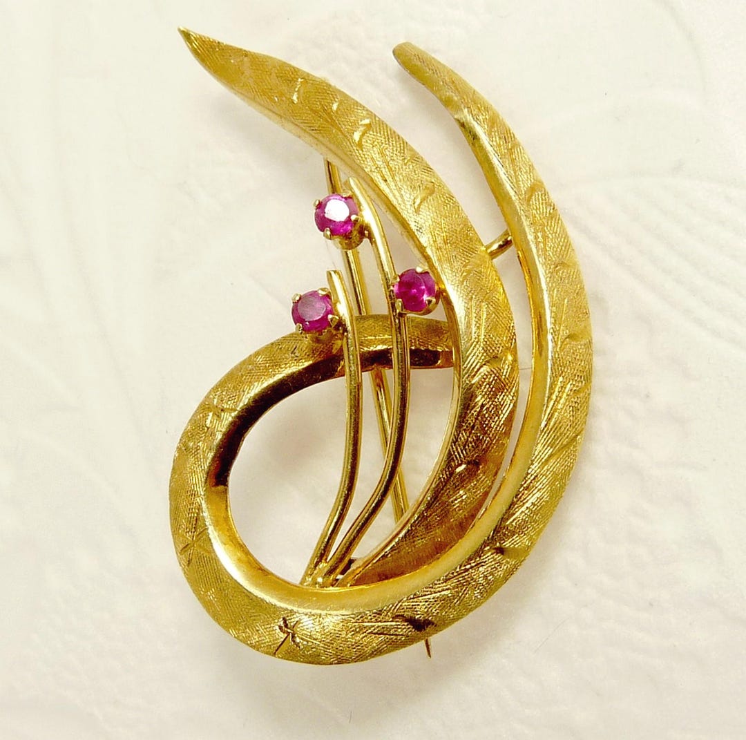 Vintage Italy 18K 750 Gold & Ruby Brooch - Etsy