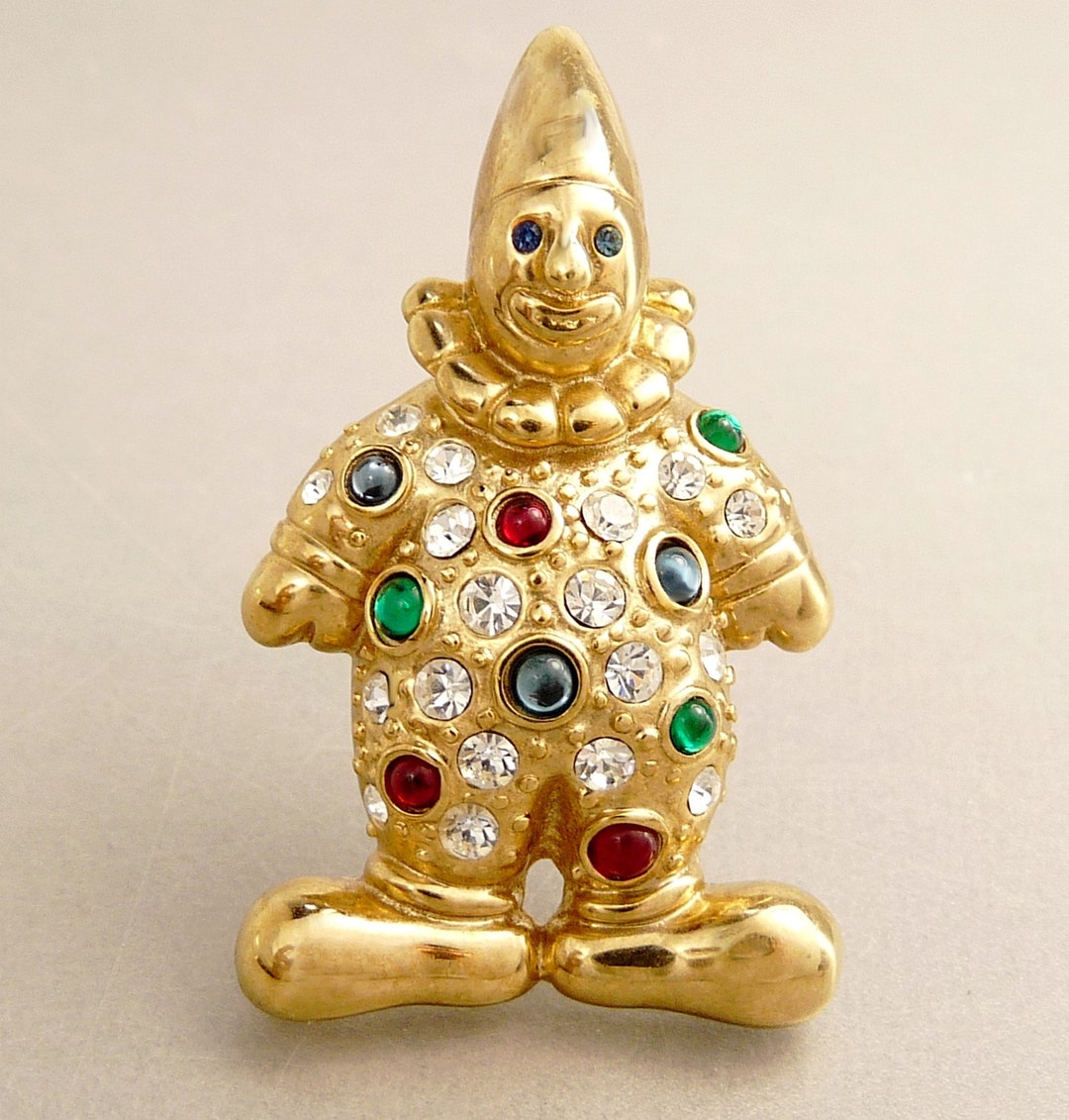 Vintage Krementz Gold & Rhinestone Clown Brooch - Etsy