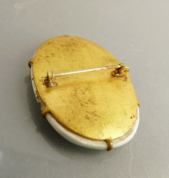 Antique Victorian Porcelain Brooch Hand Painted Blue … - Gem