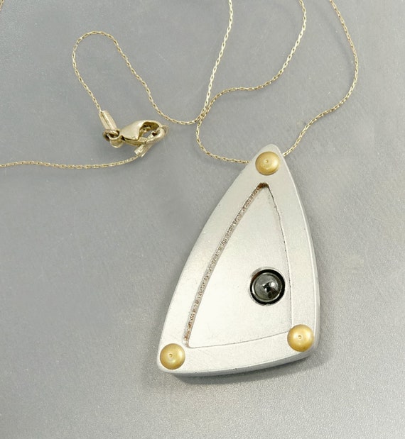 Modernist Kinetic Mixed Metal Pendant Necklace Salvag… - Gem