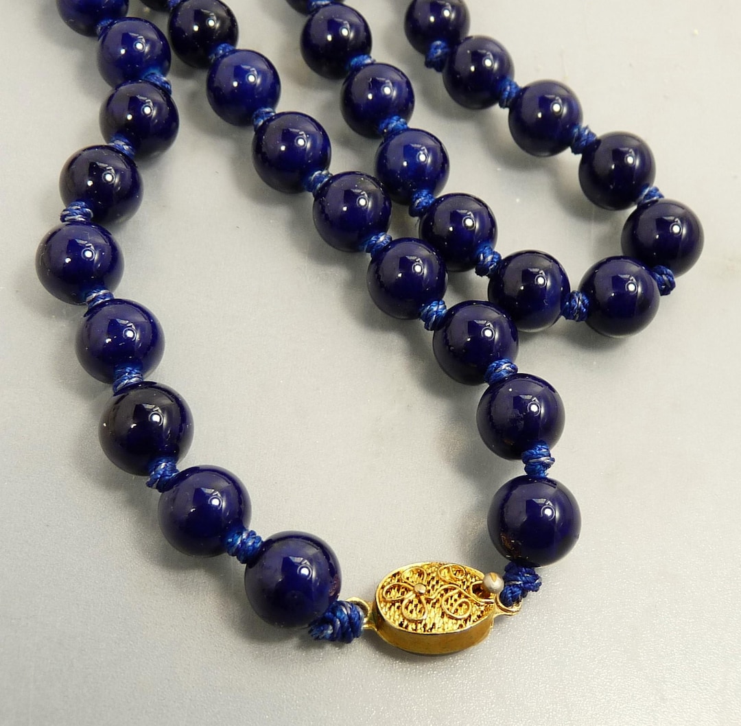 Vintage Asian Cobalt Blue Bead Necklace - Etsy