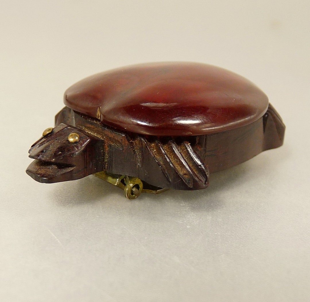 Art Deco Carved Wood & Bakelite Turtle Dress Clip - Etsy