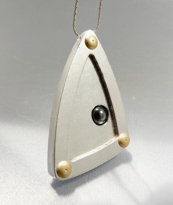 Modernist Kinetic Mixed Metal Pendant Necklace Salvag… - Gem