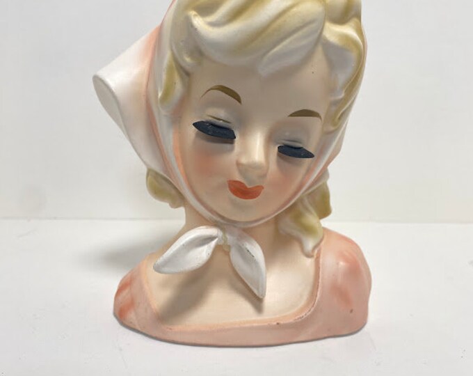 Lady Head Vase. Pink Head Scarf. 6 Inches Tall. - Etsy