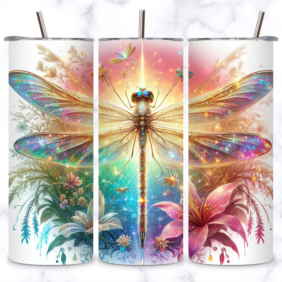 Dragonfly Glitter 20oz Skinny Tumbler Wrap Design PNG, Dragonfly Day Dreamer,dragonfly Png ...