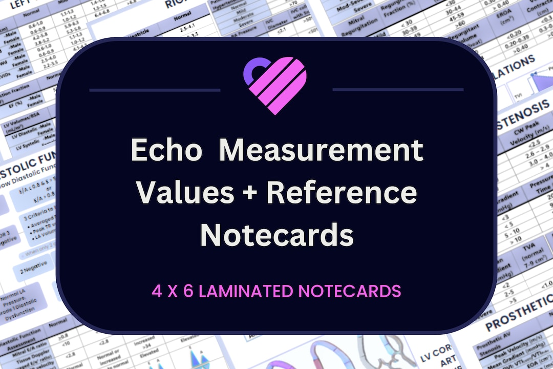 Reference Cards, Cardiac Sonography, Ultrasound, Echocardiography, Echo, Echo Tech, Measurements ...
